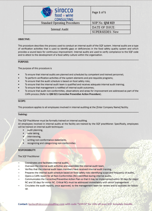 SQF Version 9.0 SOP Templates - Sirocco Consulting